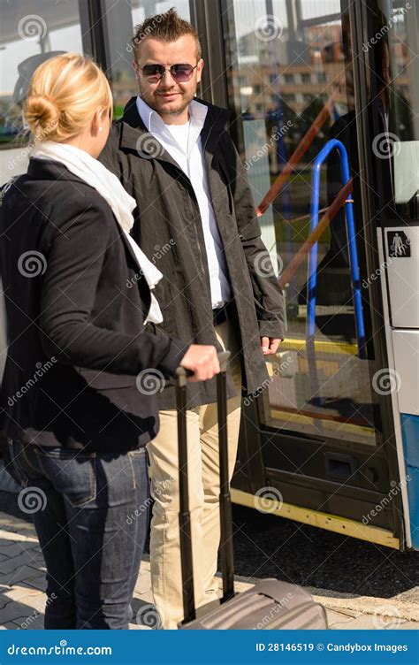 Woman And Man Talking In Bus Station Stock Image Image Of Male Vertical 28146519