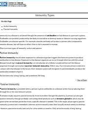Immunity Types Pdf Immunity Types On This Page Active Immunity Passive Immunity Immunity To A