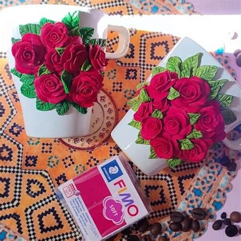 خرید و قیمت ماگ گل رز قرمز ساخته شده با خمیر فیمو آلمان کاملا نشکن و ضد