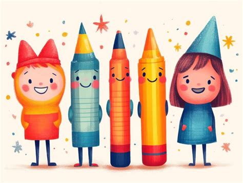Cute Crayon Characters Premium Ai Generated Image