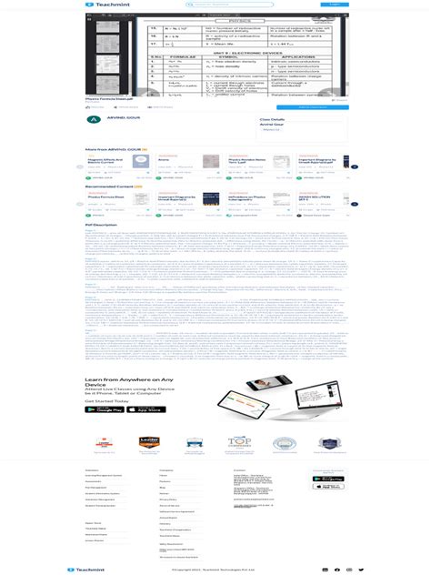 Physics Formula Sheet Pdf Physics 12 Notes Teachmint Pdf Capacitance Capacitor