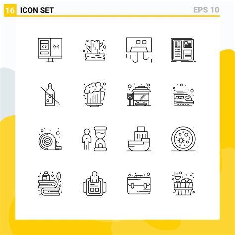 pictogram set of 16 simple outlines of layout grid wood design devices