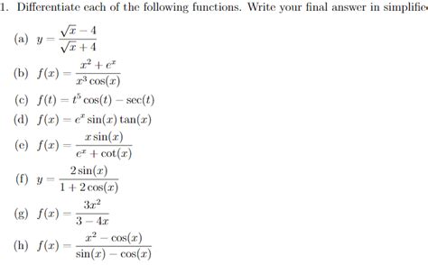 solved 1 differentiate each of the following functions
