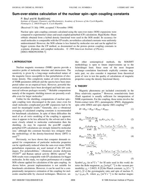 Pdf Sum Over States Calculation Of The Nuclear Spinspin Coupling Constants