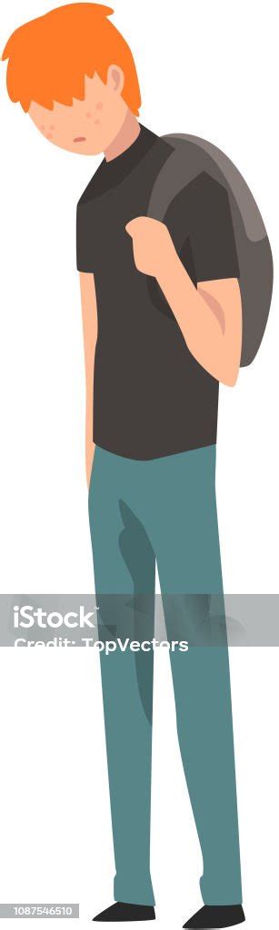 슬픈 십 대 소년 우울 흰색 배경에 외로운 십 대 벡터 일러스트 레이 션 아이에 대한 스톡 벡터 아트 및 기타 이미지 아이
