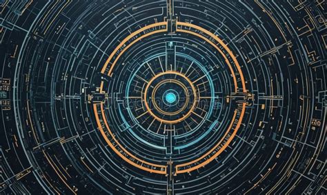 Complex Digital Features Circular Pattern Concentric Circles With Blue Dot At The Center