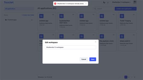 Fix The Error Message When Editing The Workspace With Same Name · Issue 4453 · Tooljettooljet