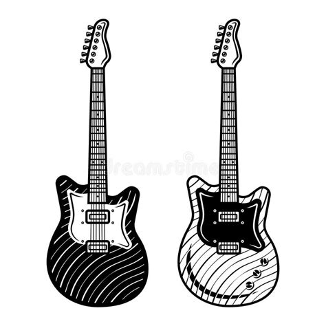 Electric Guitars Set Of Two Styles Vector Monochrome Vintage Objects Isolated On White