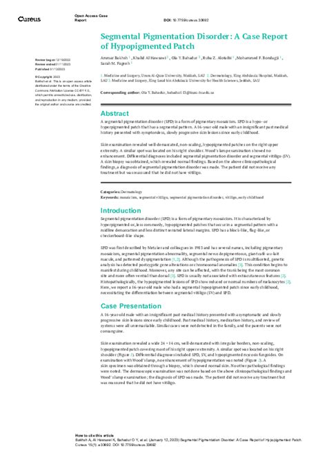 Pdf Segmental Pigmentation Disorder A Case Report Of Hypopigmented
