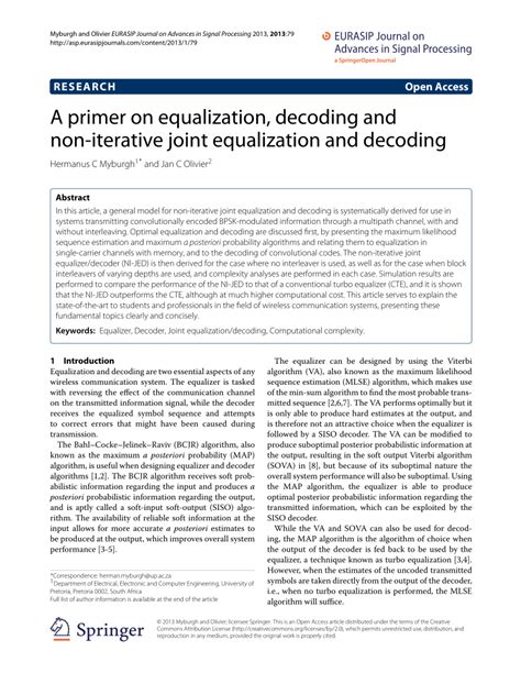 Pdf A Primer On Equalization Decoding And Non Iterative Joint Equalization And Decoding