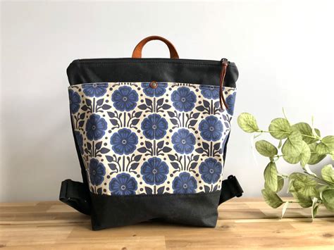 Violet Pattern Waxed Canvas Backpack Water Resistant Purse Bag