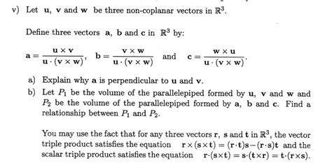 solved let u v and w be three non coplanar vectors in r3 define