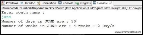 how to find number of days and weeks for given month in java