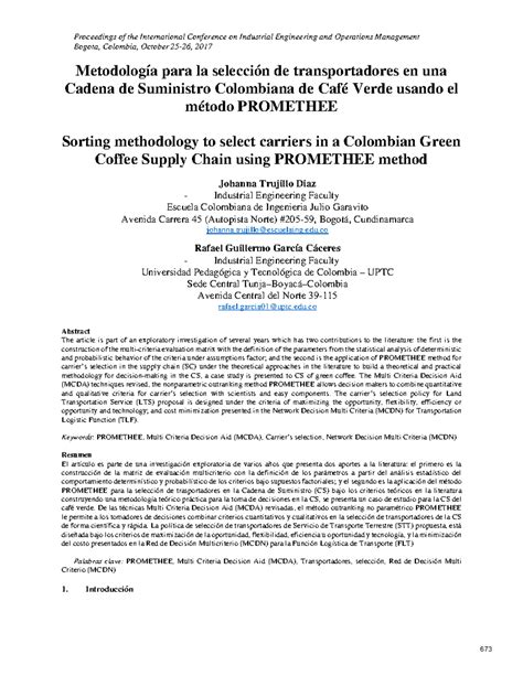 Sorting Methodology To Select Carriers In A Colombian Green