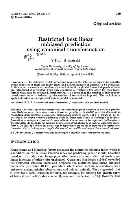 Pdf Restricted Best Linear Unbiased Prediction Using Canonical