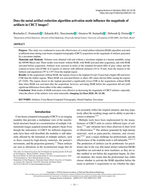 Pdf Does The Metal Artifact Reduction Algorithm Activation Mode Influence The Magnitude Of