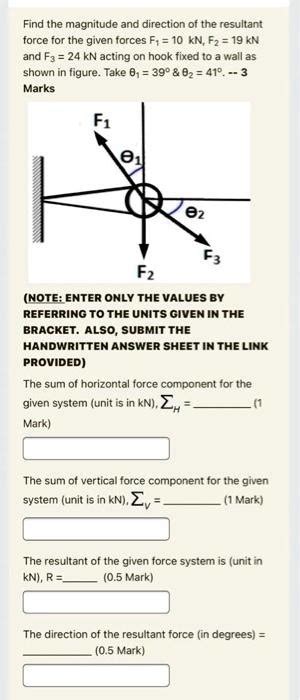 Find The Magnitude And Direction Of The Resultant Force For The Given Forces F 10 Kn Fz 19 Kn Fg