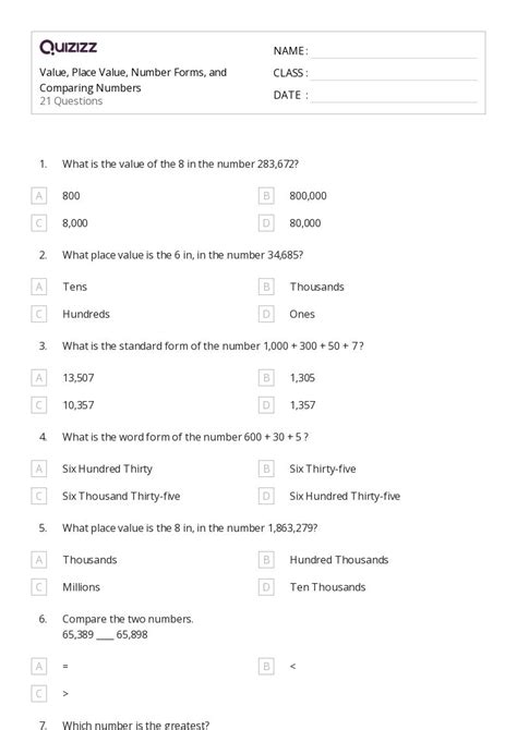 50 Comparing Numbers 0 10 Worksheets On Quizizz Free Printable
