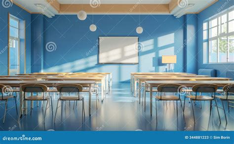 Classroom Setting In Virtual School With Interactive Learning Tools