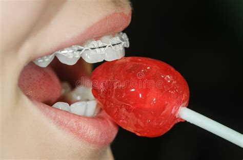 Woman Licking Sweet Sugar Candy Stock Photo Image Of Individual Close