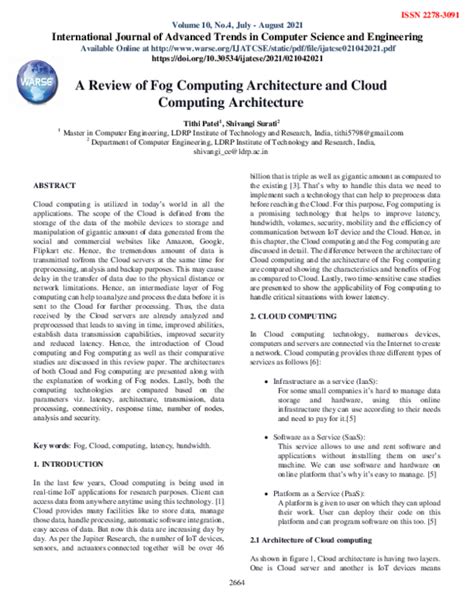 Pdf A Review Of Fog Computing Architecture And Cloud Computing Architecture