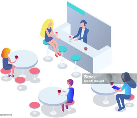 사람들이 테이블에 앉아있는 아늑하고 편안한 커피 숍 현대적인 카페 레스토랑 내부의 고객 고객에 대한 스톡 벡터 아트 및 기타 이미지 고객 남성 남자 Istock