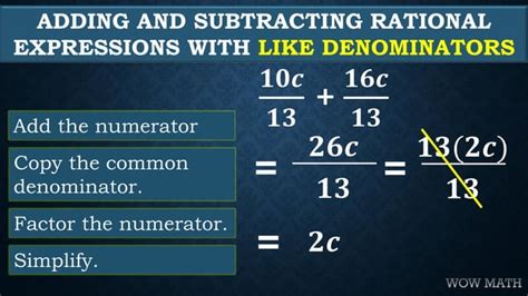 Addition And Subtraction Rational Algebraic Expressions Ppt