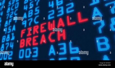 Cyber Security Buzzwords Firewall Breach With Blue Numbers In Background Data Safety And