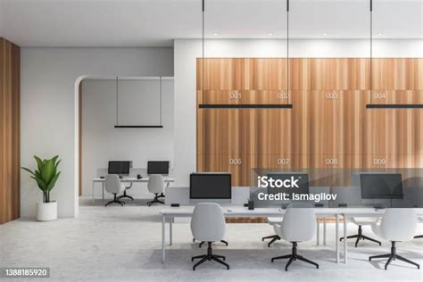데스크탑 책상 안락의자 식물 아치가 있는 밝은 사무실 실 인테리어 0명에 대한 스톡 사진 및 기타 이미지 0명 3차원 형태 개념 Istock