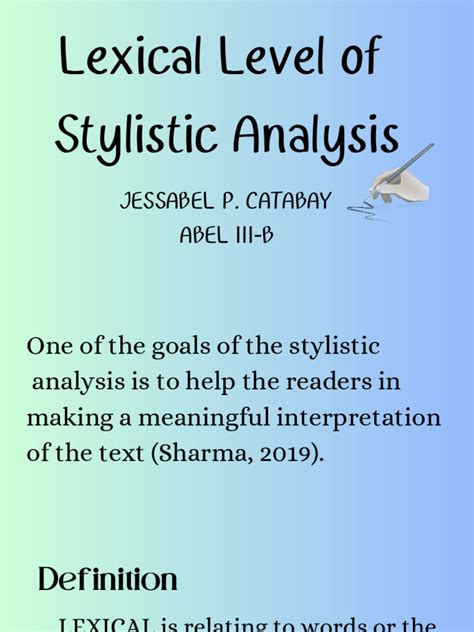 Lexical Level Of Stylistic Analysis Pdf Vocabulary Part Of Speech