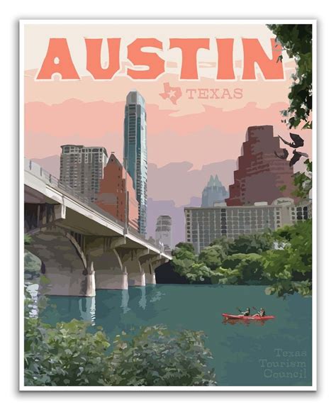 Austin Texas Travel Poster Austin Texas Vintage Style Print Etsy Canada Travel Posters