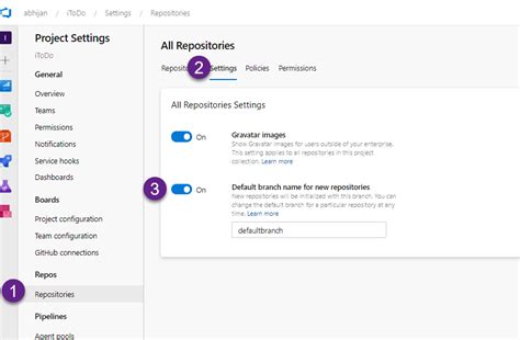 default branch name for new repos in azure devops daily tips