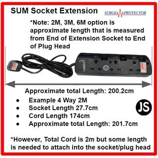 SUM WAY Black Extension Socket Meters With Surge Protection