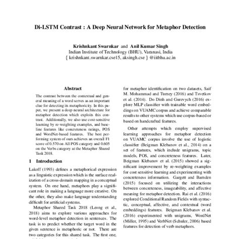 Di Lstm Contrast A Deep Neural Network For Metaphor Detection Acl