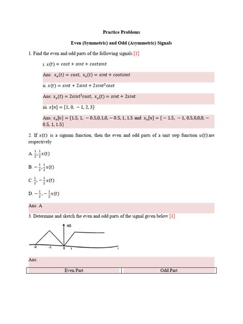 Even And Odd Signal Practice Problems Pdf