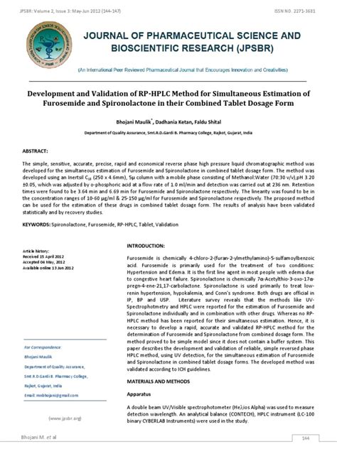 Development And Validation Of Rp Hplc Method For Simultaneous