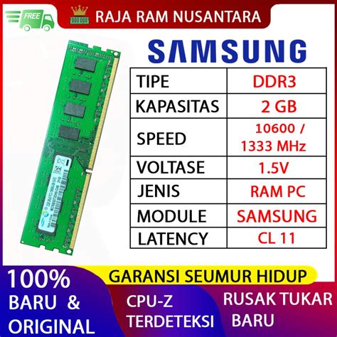 Jual RAM PC SAMSUNG DDR3 2GB PC 10600 1333 MHz ORI RAM KOMPUTER 1 5v 2GB Shopee Indonesia