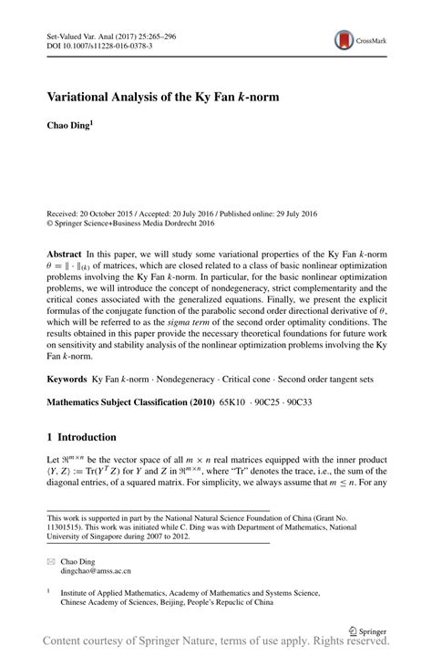 Variational Analysis Of The Ky Fan K Norm Request Pdf
