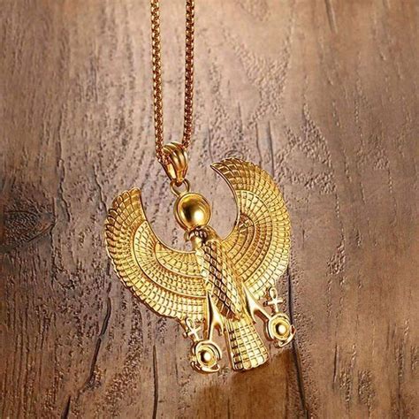 Gold Plate Egyptian Flying Horus Bird Falcon Necklace Black Hills