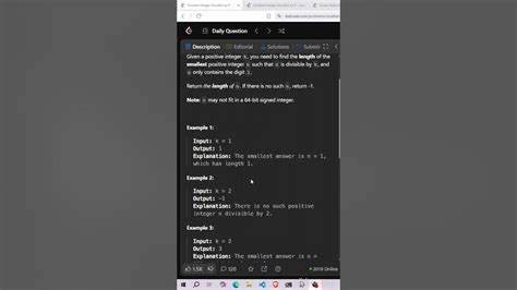 1015 Smallest Integer Divisible By K Editorial Leetcode Coding