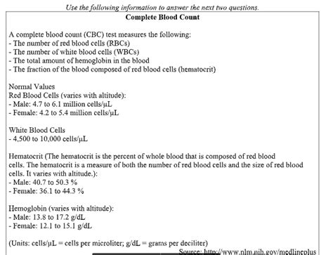 Solved Complete Blood Count A Complete Blood Count CBC Chegg