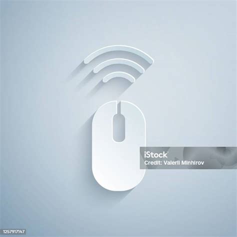 종이 잘라 무선 컴퓨터 마우스 시스템 아이콘 회색 배경에 격리 무선 연결과 사물 인터넷 개념 종이 아트 스타일 벡터 3차원 형태에 대한 스톡 벡터 아트 및 기타 이미지