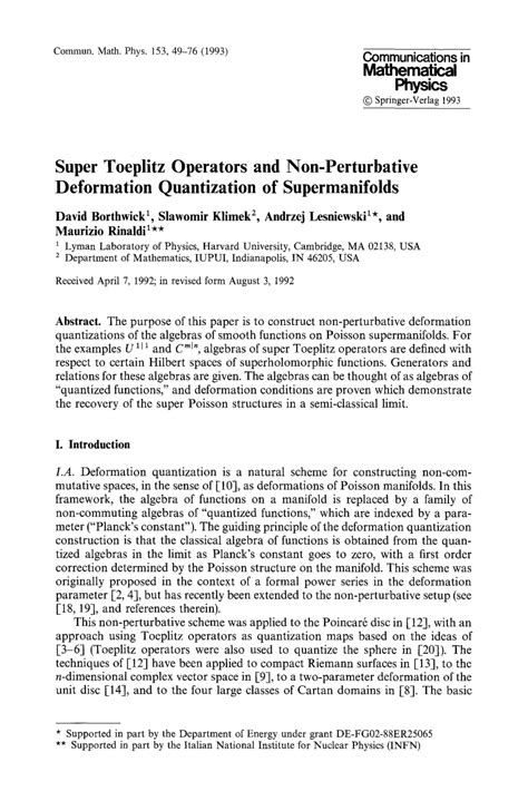 Pdf Super Toeplitz Operators And Non Perturbative Deformation Quantization Of Supermanifolds
