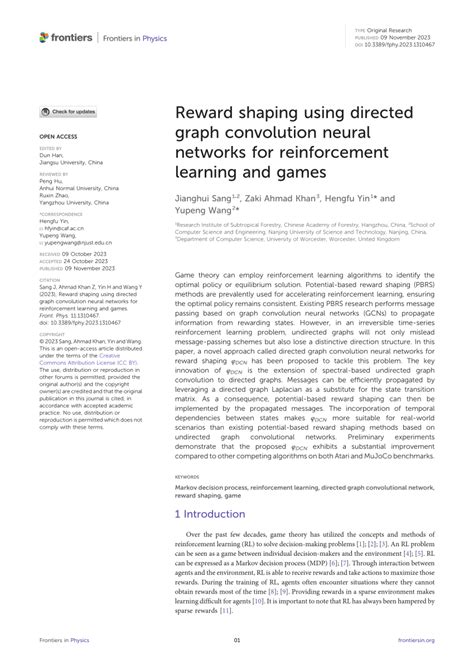 Pdf Reward Shaping Using Directed Graph Convolution Neural Networks For Reinforcement Learning