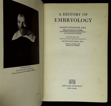 A History Of Embryology Joseph Needham Arthur Hughes Second Revised