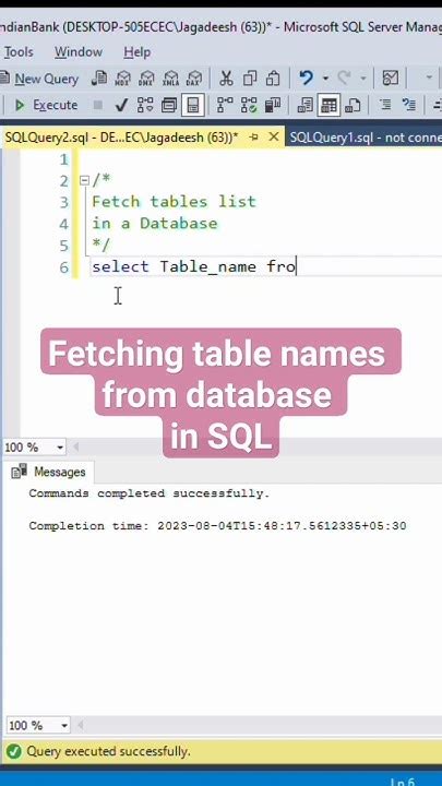 Fetching Table Names In Sql Shorts Shortvideo Youtubeshorts Youtube