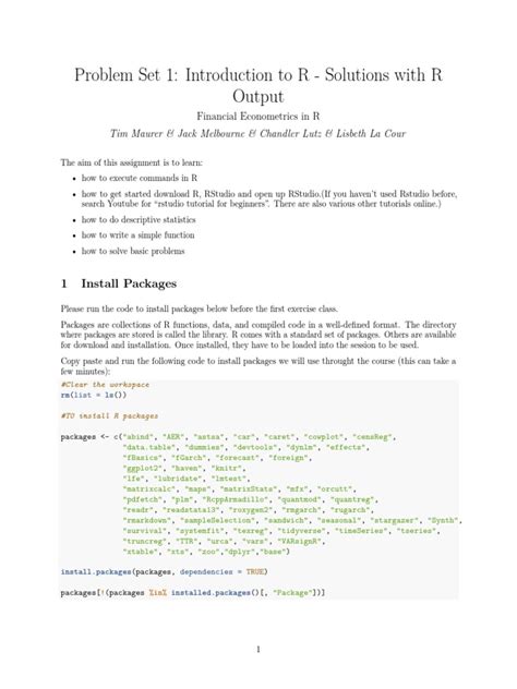 Problem Set 1 Introduction To R Solutions With R Output 1 Install