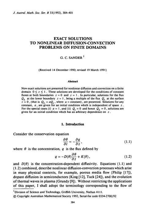 Pdf Exact Solutions To Nonlinear Diffusion Convection Problems On Finite Domains