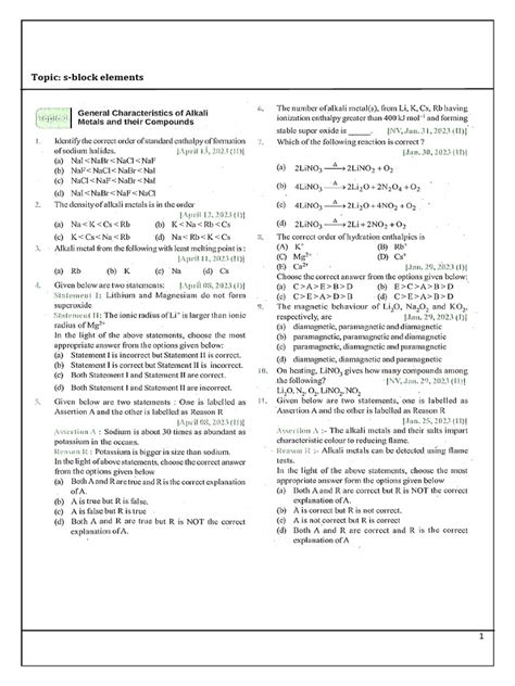 S Block Elements Pdf