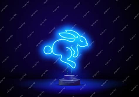 Premium Vector Rabbit Neon Sign Easter Bunny Face In Sunglasses With Heart Shaped Nose On